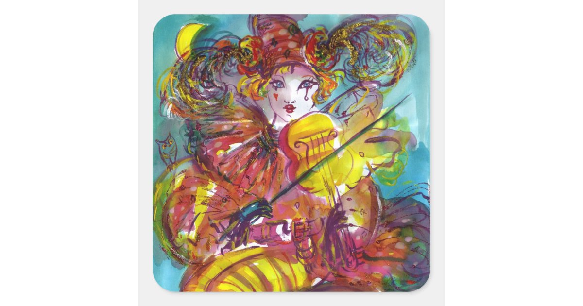 PIERO / Venetian Carnival Night Square Sticker | Zazzle