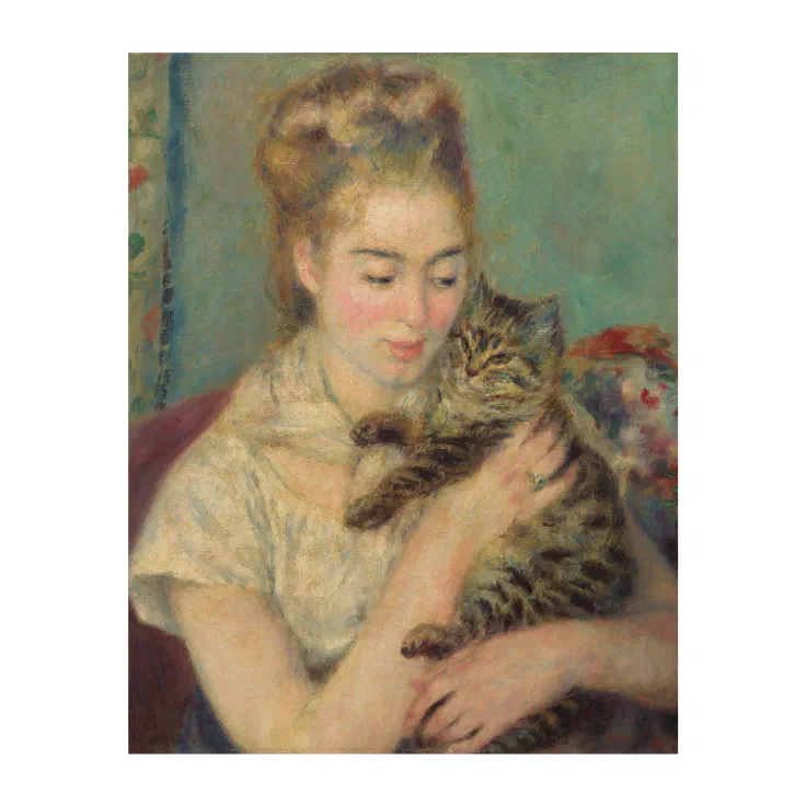 Pierre-Auguste Renoir - Woman with a Cat Wood Wall Art | Zazzle