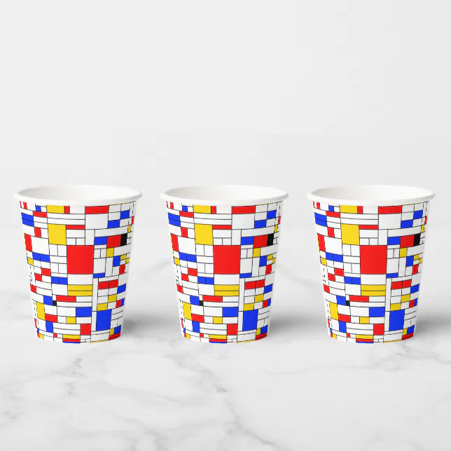 Piet Mondrian Style Abstract Art Paper Cups | Zazzle