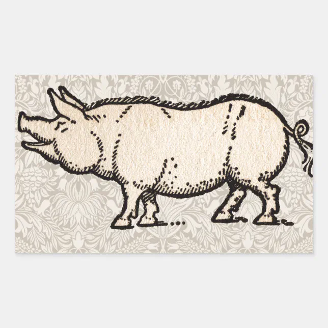 Pig Antique Piggy Cute Vintage Illustration Rectangular Sticker | Zazzle