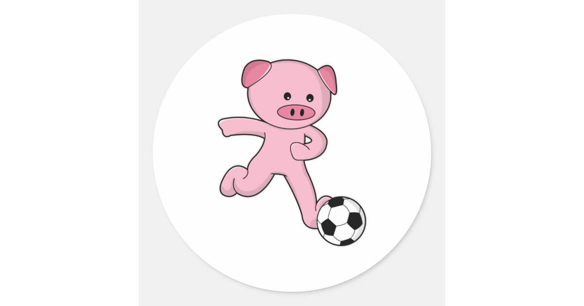 Pig as Soccer player with Soccer ball Classic Round Sticker | Zazzle