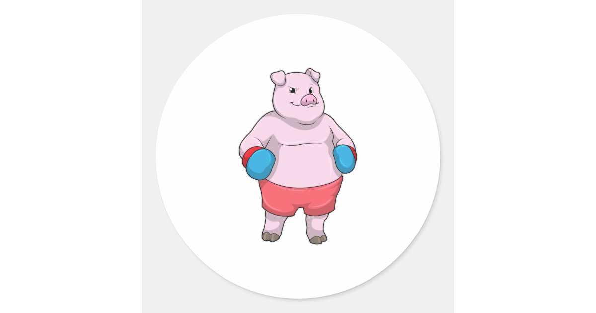 Pig at Boxing with Boxing gloves Classic Round Sticker | Zazzle