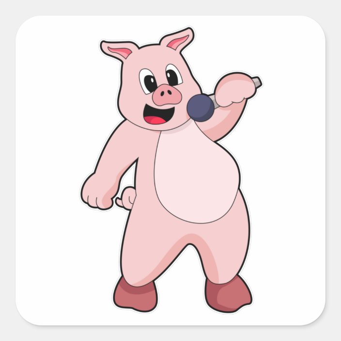 Pig at Singing with Microphone Square Sticker | Zazzle.com