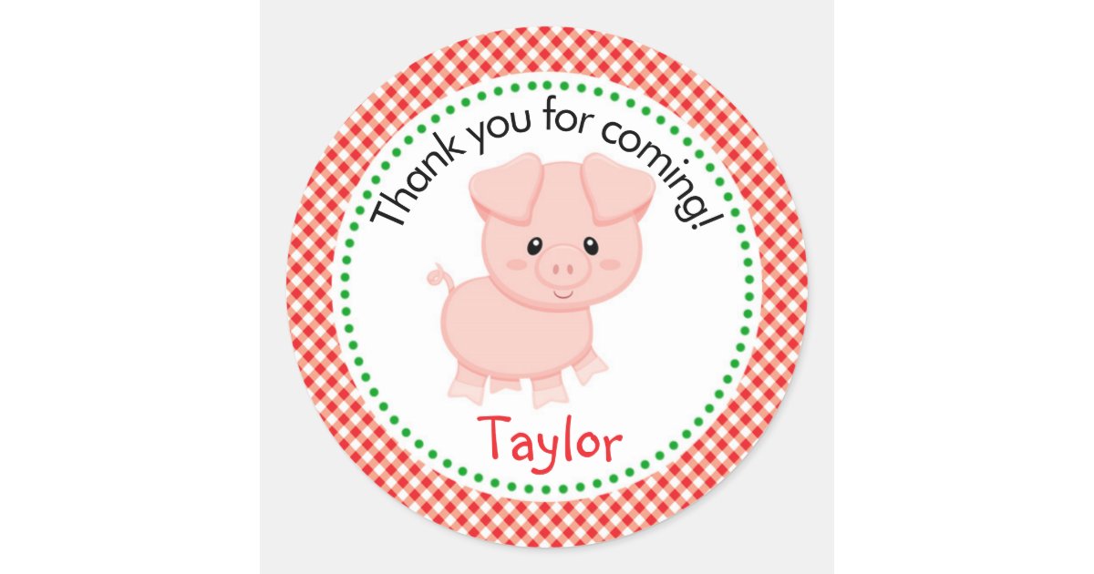 Pig Farm Animals Stickers -Red Checkers Background | Zazzle