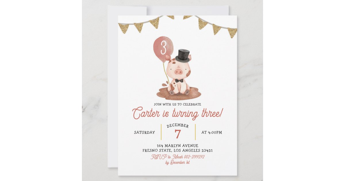 Pig Farm Boy Birthday Invitation | Zazzle