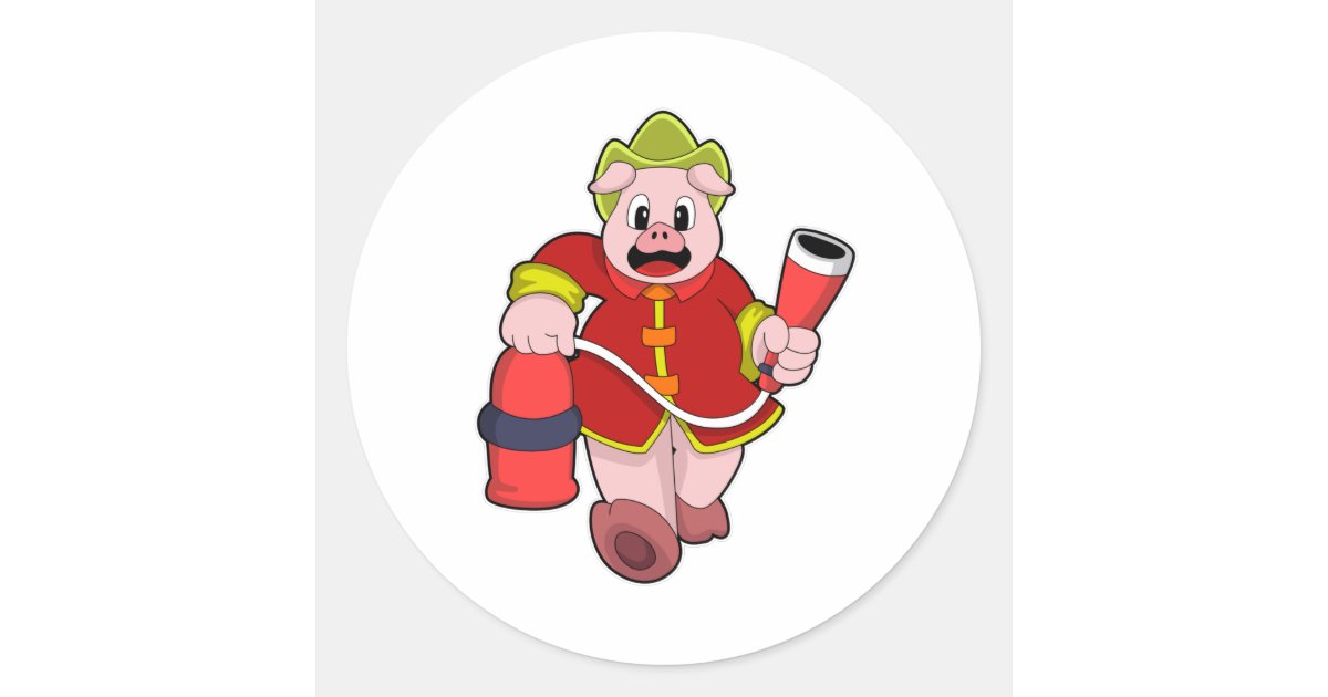 Pig Firefighter Fire extinguisher Classic Round Sticker | Zazzle
