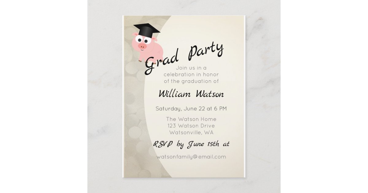 Pig Graduation Party Invitation | Zazzle