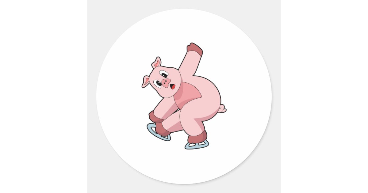 Pig Ice skating Ice skates Classic Round Sticker | Zazzle