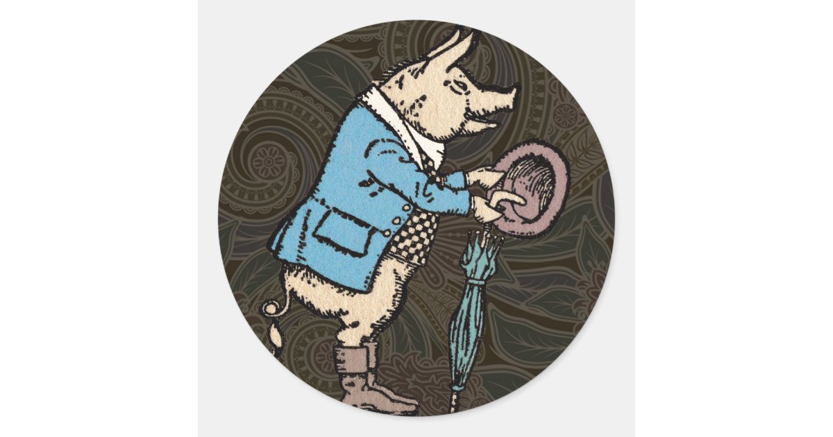 Pig Jacket Piggy Cute Formal Antique Classic Round Sticker | Zazzle