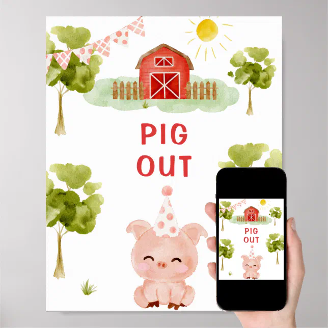 Pig out poster. Farm animals birthday Poster | Zazzle