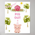 Pig out poster. Pink Farm animals birthday Poster | Zazzle