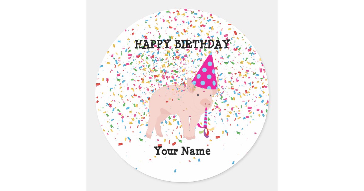 Pig Partying - Animals at Birthday Party Classic Round Sticker | Zazzle