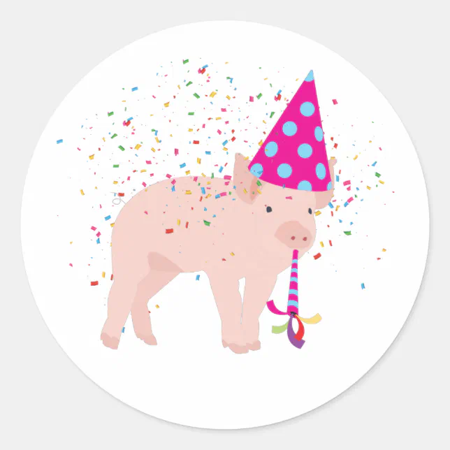 Pig Partying - Animals Having a Party Classic Round Sticker | Zazzle
