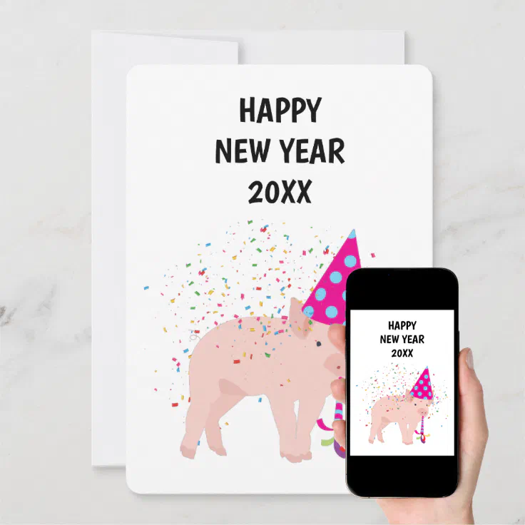 Pig Partying - Animals Holiday New Years Card | Zazzle