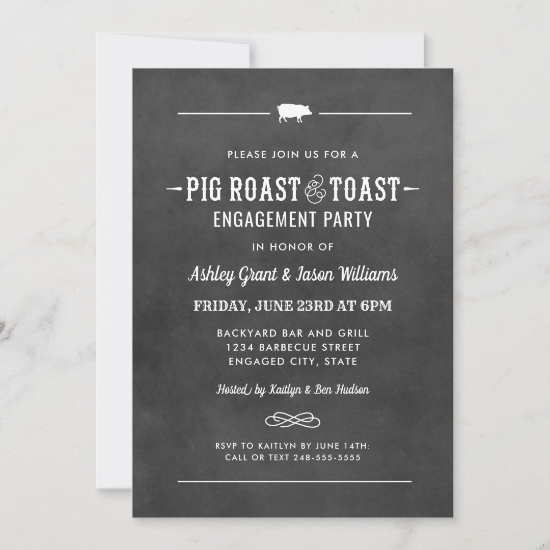 Pig Roast and Toast Chalkboard Wedding Engagement Invitation | Zazzle