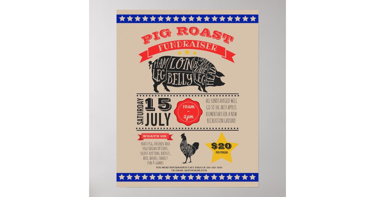 pig roast fundraiser school PTO PTA poster | Zazzle