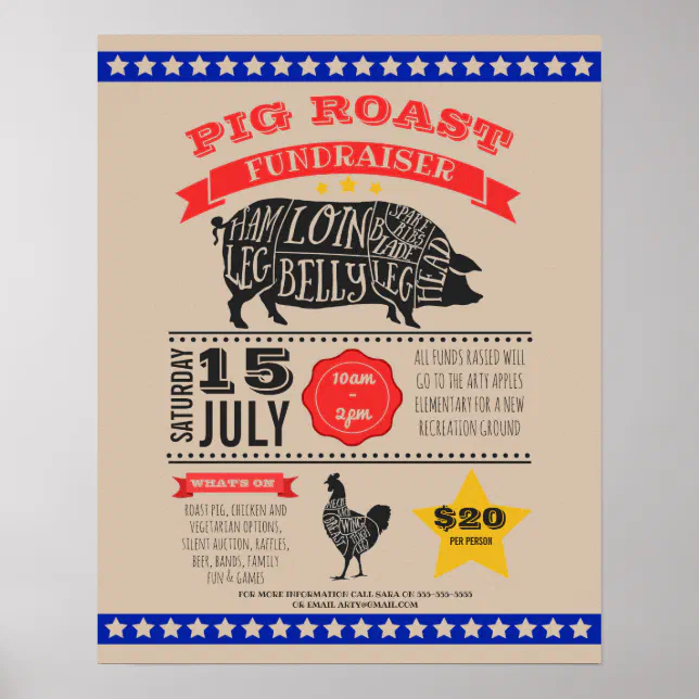 pig roast fundraiser school PTO PTA poster | Zazzle