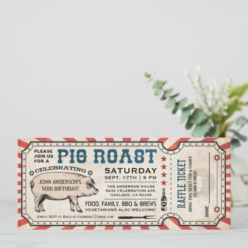Pig Roast Invitations with Raffle Ticket | Zazzle