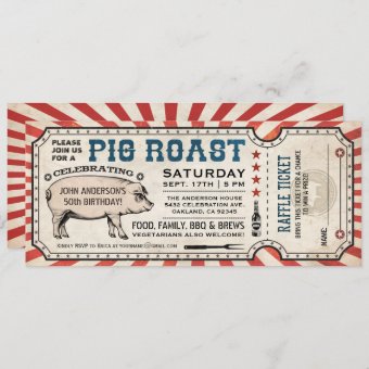 Pig Roast Invitations with Raffle Ticket | Zazzle