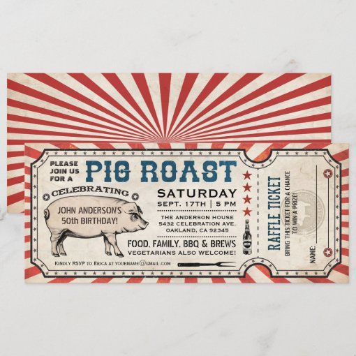 Pig Roast Invitations with Raffle Ticket | Zazzle