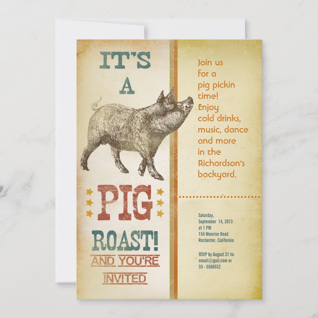 Pig Roast Party Vintage Invitations | Zazzle