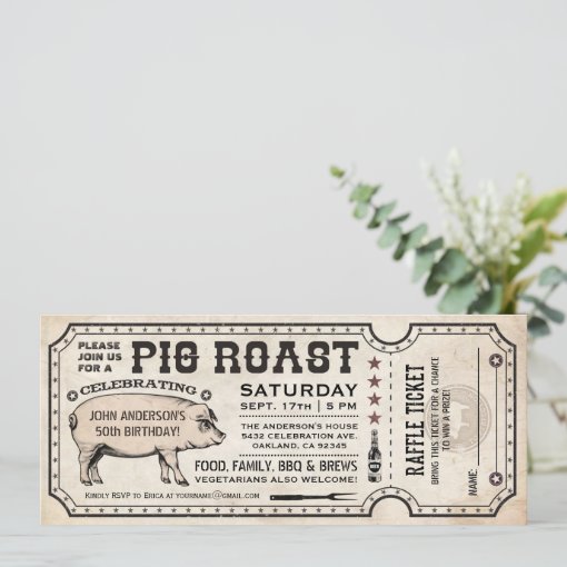 Pig Roast Ticket Invitations with Raffle Ticket v1 | Zazzle