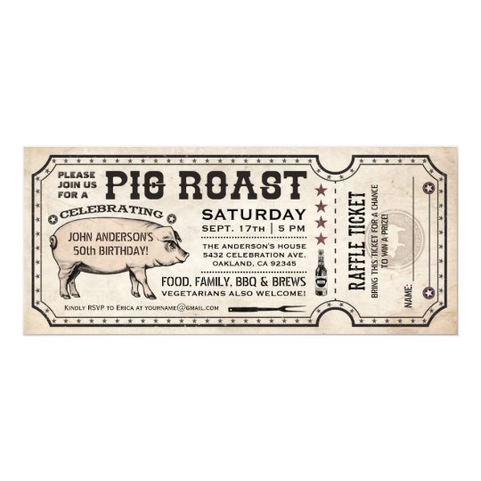Pig Roast Ticket Invitations with Raffle Ticket v1 | Zazzle.com
