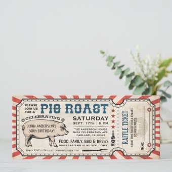 Pig Roast Ticket Invitations with Raffle Ticket v2 | Zazzle
