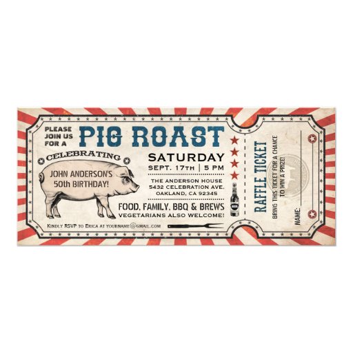 Pig Roast Ticket Invitations with Raffle Ticket v2 | Zazzle