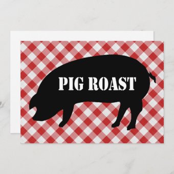 Pig Silo, Red and White Checkered Fabric Pig Roast Invitation | Zazzle