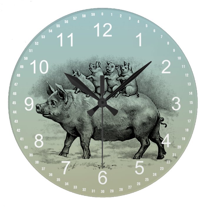 Pig with Piglets Large Clock | Zazzle.com