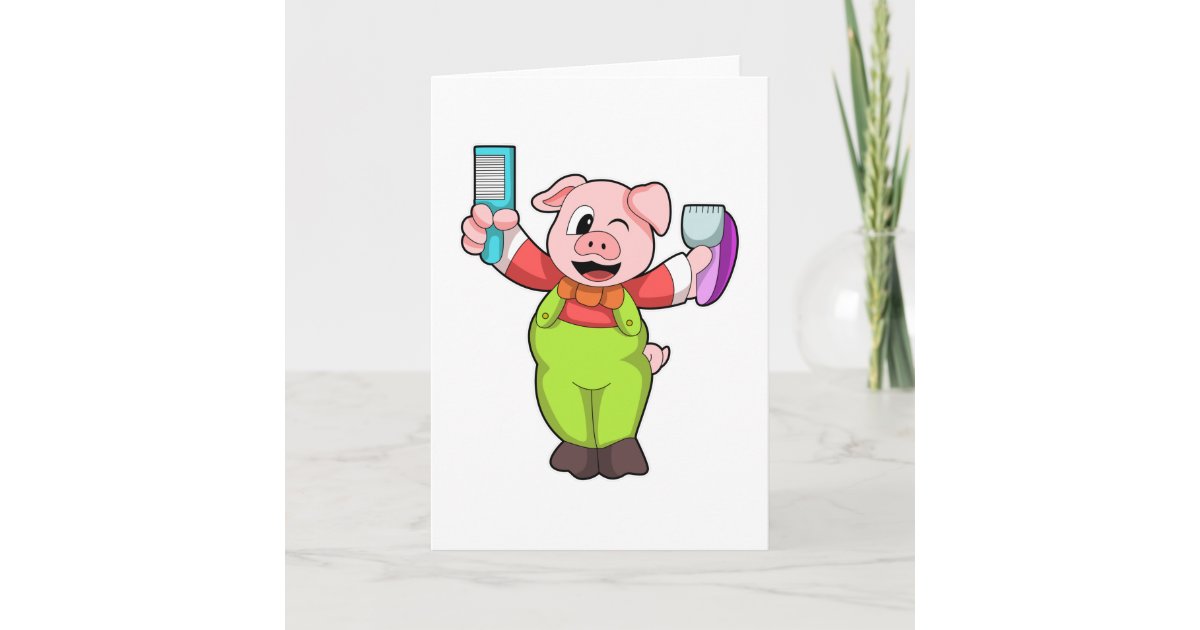 Pig with Scissors & Razor Card | Zazzle
