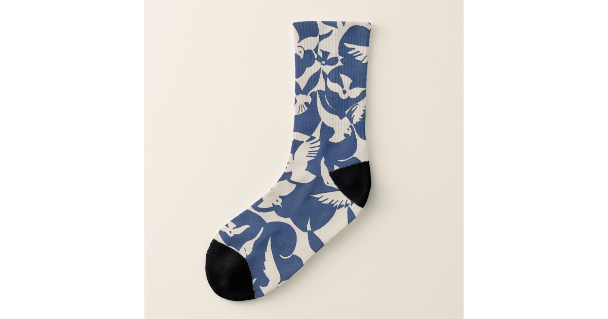Pigeons in white and blue pattern Sock Socks | Zazzle