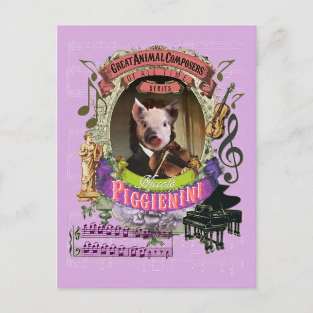 Piggienini Funny Pig Animal Composer Paganini Postcard | Zazzle