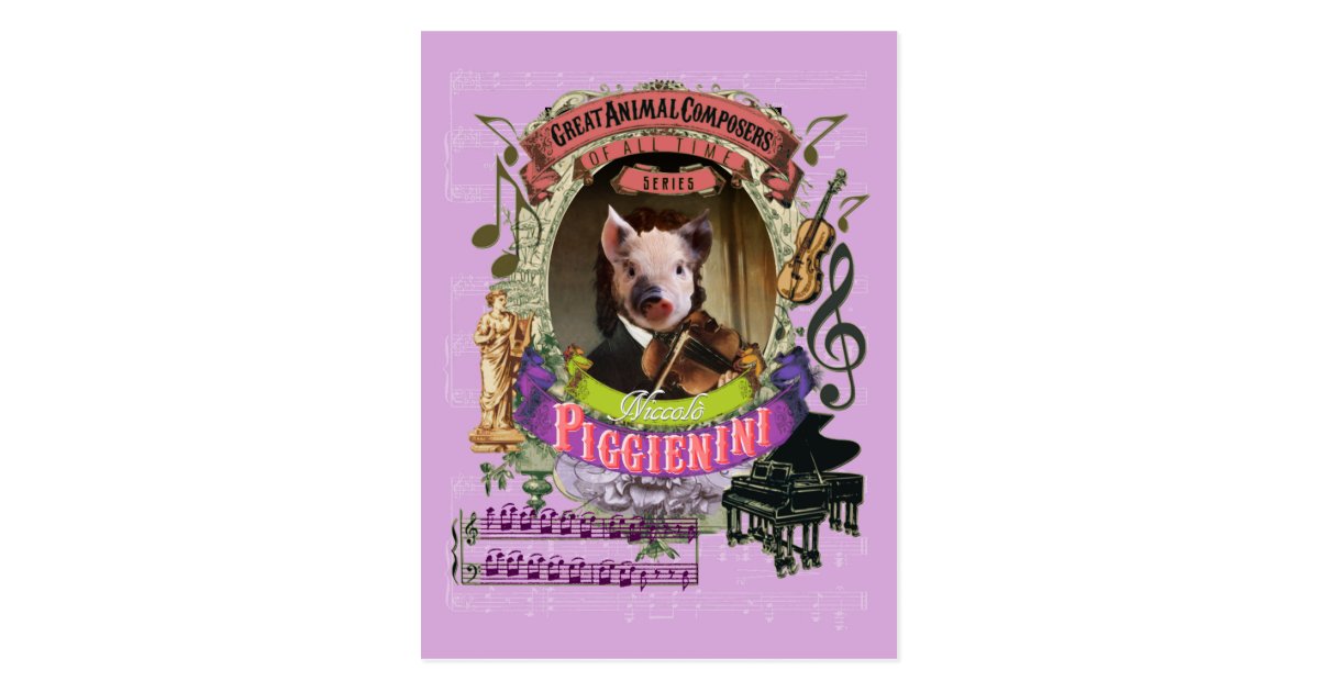 Piggienini Funny Pig Animal Composer Paganini Postcard | Zazzle.com