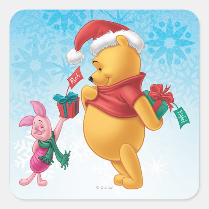 Piglet Gifting Pooh Square Sticker | Zazzle.com