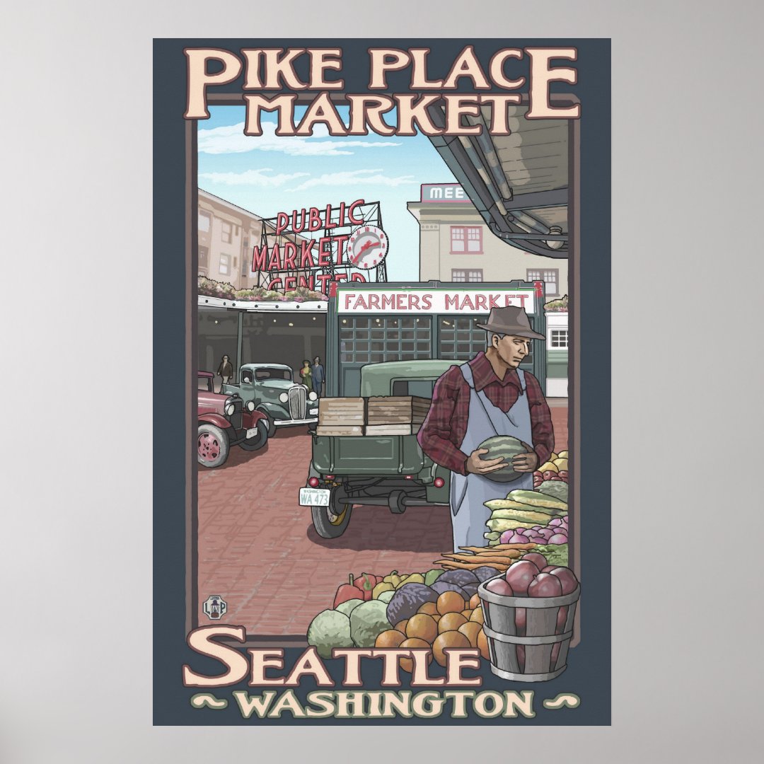 Pike Place Market - Seattle, WA Travel Poster | Zazzle