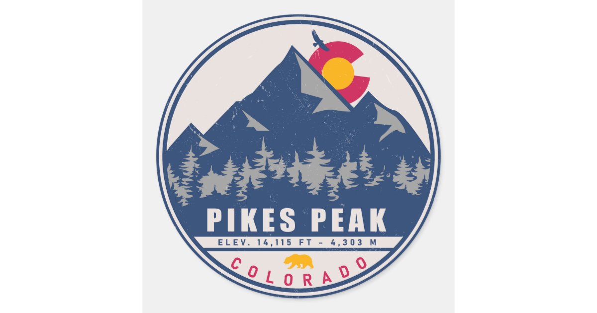 Pikes Peak Colorado Retro Sunset Souvenirs Classic Round Sticker | Zazzle