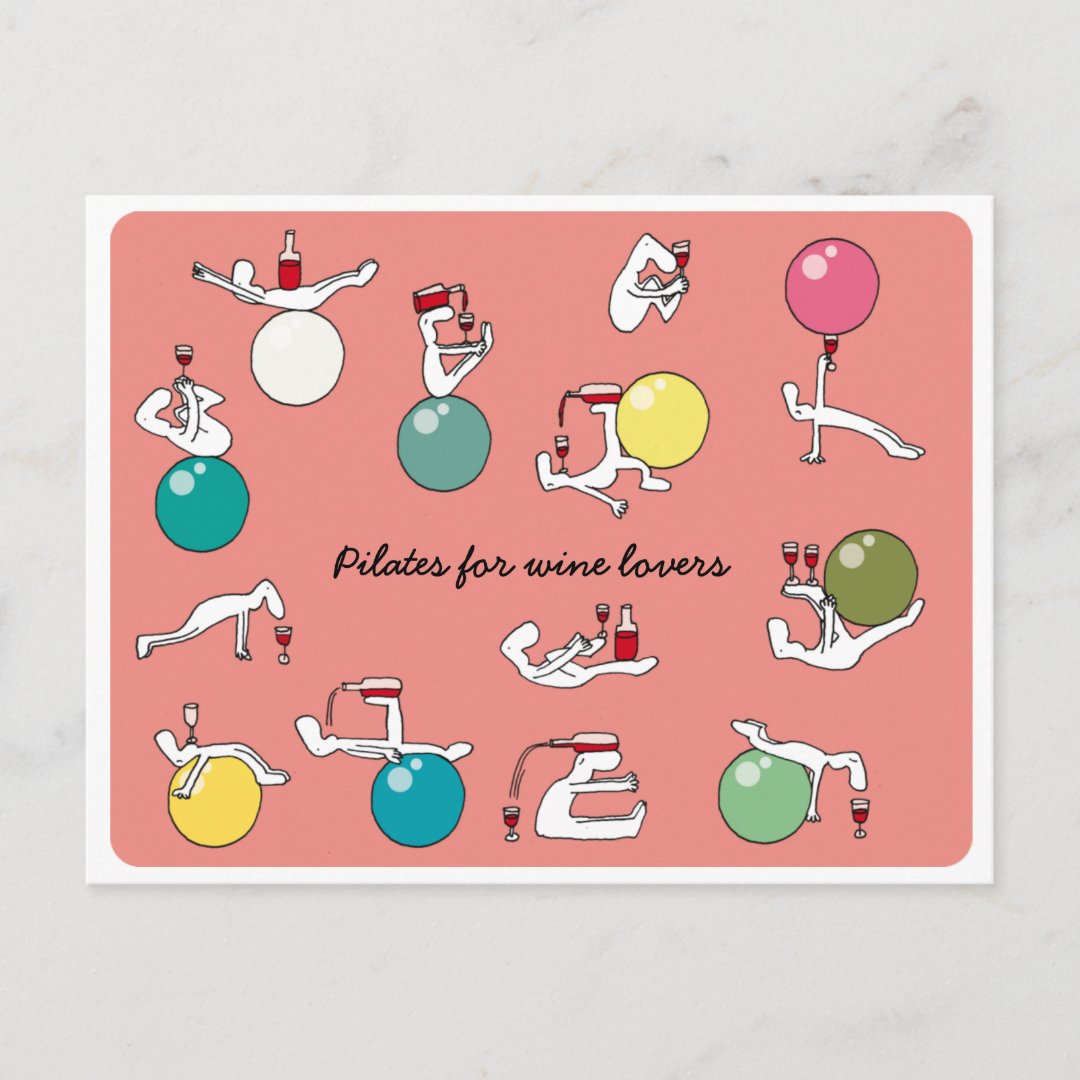 Pilates for wine lovers postcard, salmon postcard | Zazzle