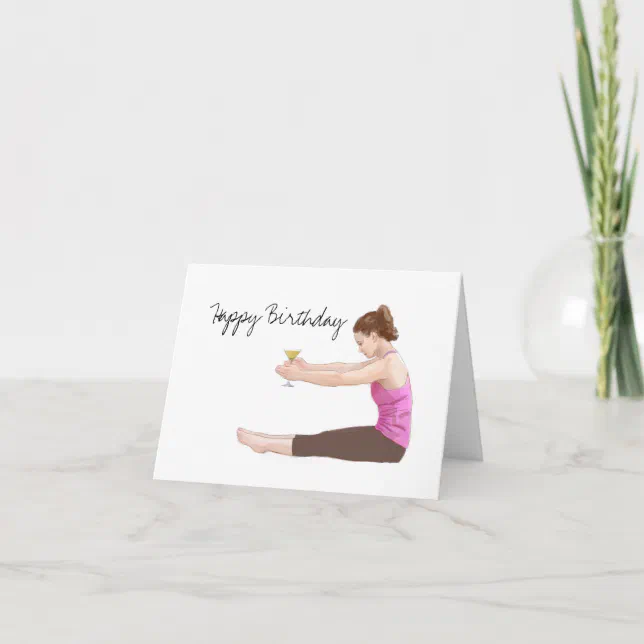 Pilates Happy Birthday Card with cocktail | Zazzle