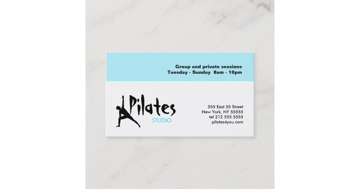 Pilates Studio Business Card White Blue | Zazzle