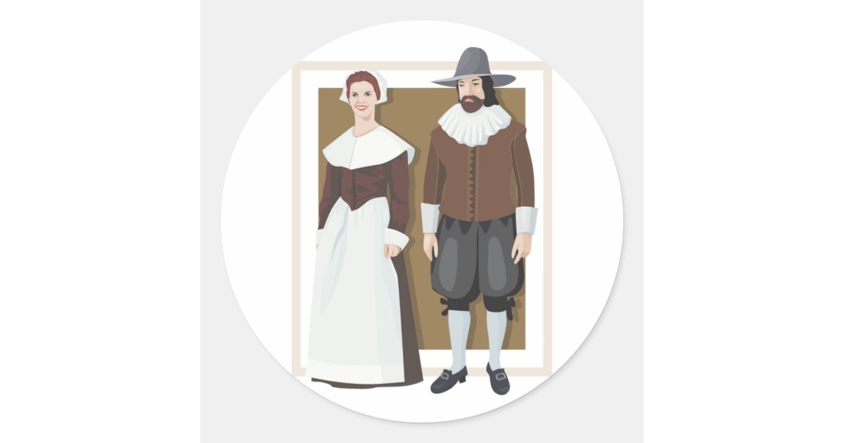Pilgrim Couple Classic Round Sticker | Zazzle