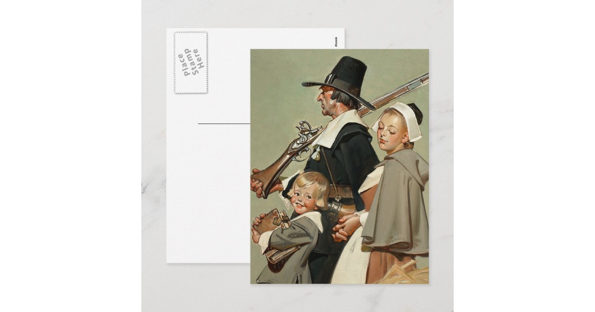 Pilgrim Family. Thanksgiving Postcards | Zazzle