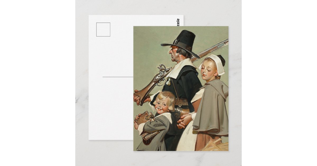 Pilgrim Family. Vintage Art Thanksgiving Postcard | Zazzle