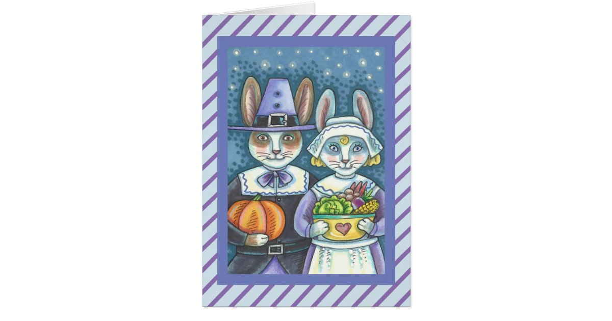 PILGRIM RABBITS THANKSGIVING GREETING CARD Blank | Zazzle