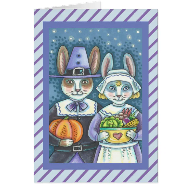 PILGRIM RABBITS THANKSGIVING GREETING CARD Blank | Zazzle