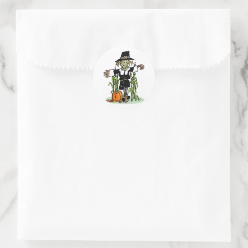 Pilgrim Scarecrow Classic Round Sticker | Zazzle