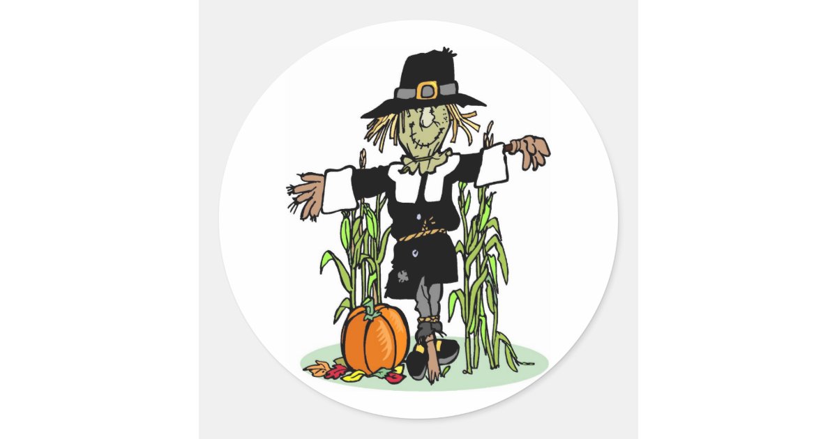 Pilgrim Scarecrow Classic Round Sticker | Zazzle