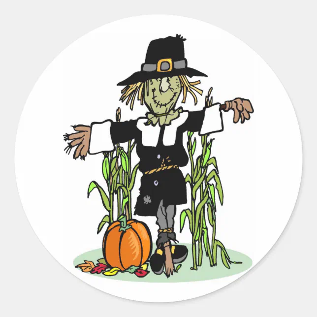 Pilgrim Scarecrow Classic Round Sticker | Zazzle