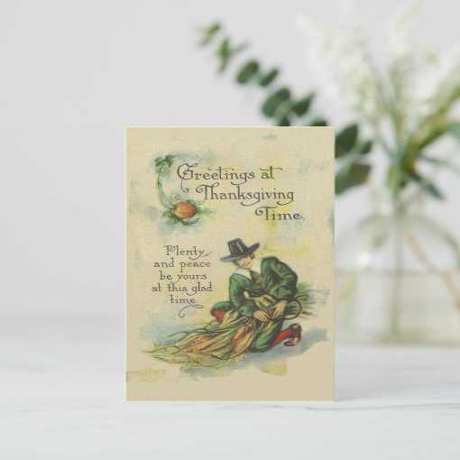 Pilgrim Thanksgiving Greetings Holiday Postcard | Zazzle
